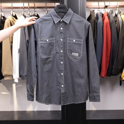 【H家】撤标撤柜！2025春秋男新款尖领色织宽松撞色条纹长袖衬衫