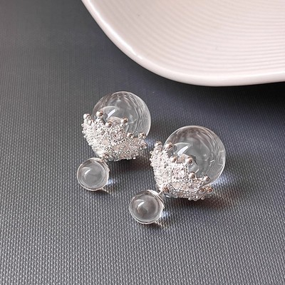 前后式双面两戴白水晶耳环