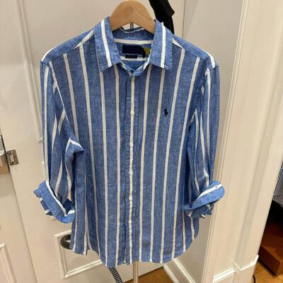 CHAO级推荐！2025新款刺绣慵懒风蓝色条纹衬衫女棉麻宽松百搭上衣