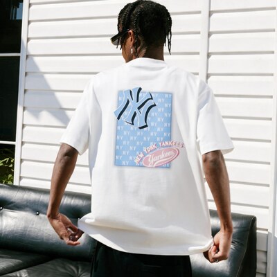 MLBB官方 圆领T恤男装女装情侣休闲半袖宽松运动服复古老花短袖潮