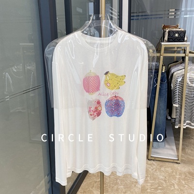 趣味水果图案长袖女T恤防晒罩衫