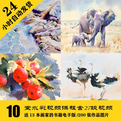 W016 Hazel Soan 水彩绘画视频资料10段 送13份参考资料200张图片