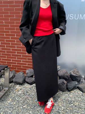 seawhen海维恩 秋新品气质通勤纯色简约显瘦弹力后开叉垂感半身裙