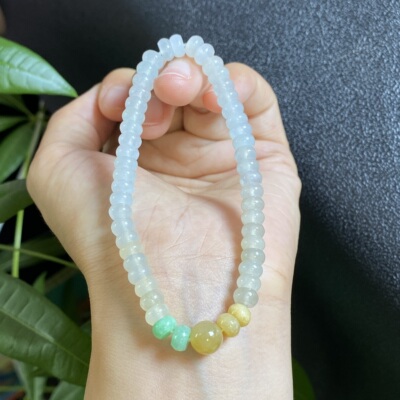 掌中翠缅甸翡翠A货冰种浅黄翡算盘珠小手链手串 5mm 0584