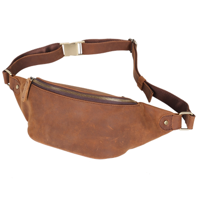 韩版时尚复古风疯马皮多功能腰包