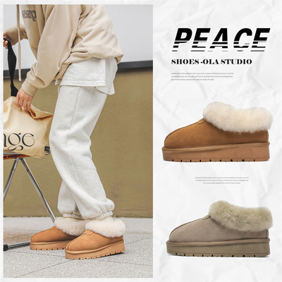 雪地靴女羊皮毛一体毛毛棉鞋短筒塔茨特厚底短筒面包鞋加绒新款冬