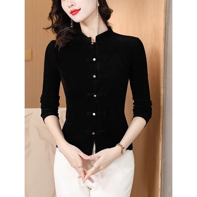 金丝绒立领长袖打底衫女1096