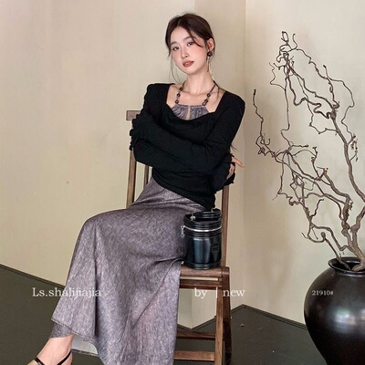 LS复古优雅小衫+连衣裙套装