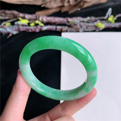 6月新品 鸿玉翡翠52圈口冰糯种飘阳绿正圈玉手镯女款正品10H20605