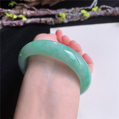 4月新品 鸿玉翡翠56圈口冰糯种阳绿正圈手镯正品10H50416
