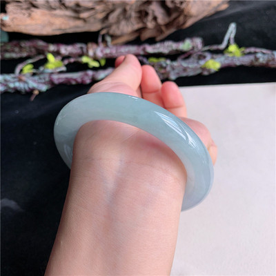 7月新品 鸿玉翡翠57圈口冰糯种晴水底圆条玉手镯女款正品10D10722