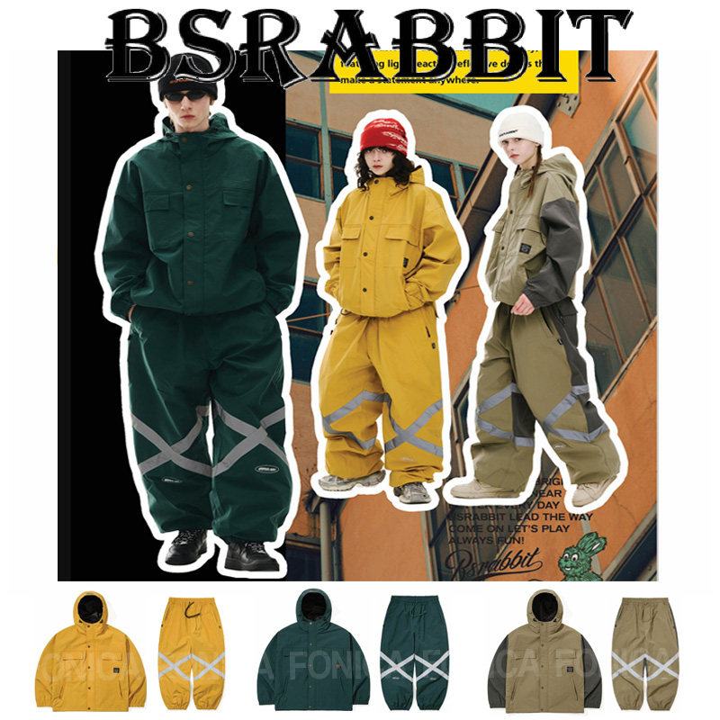 2526BSRABBIT韩国滑雪服防水衣男女款单板双连帽拉链衣夹克姜黄色