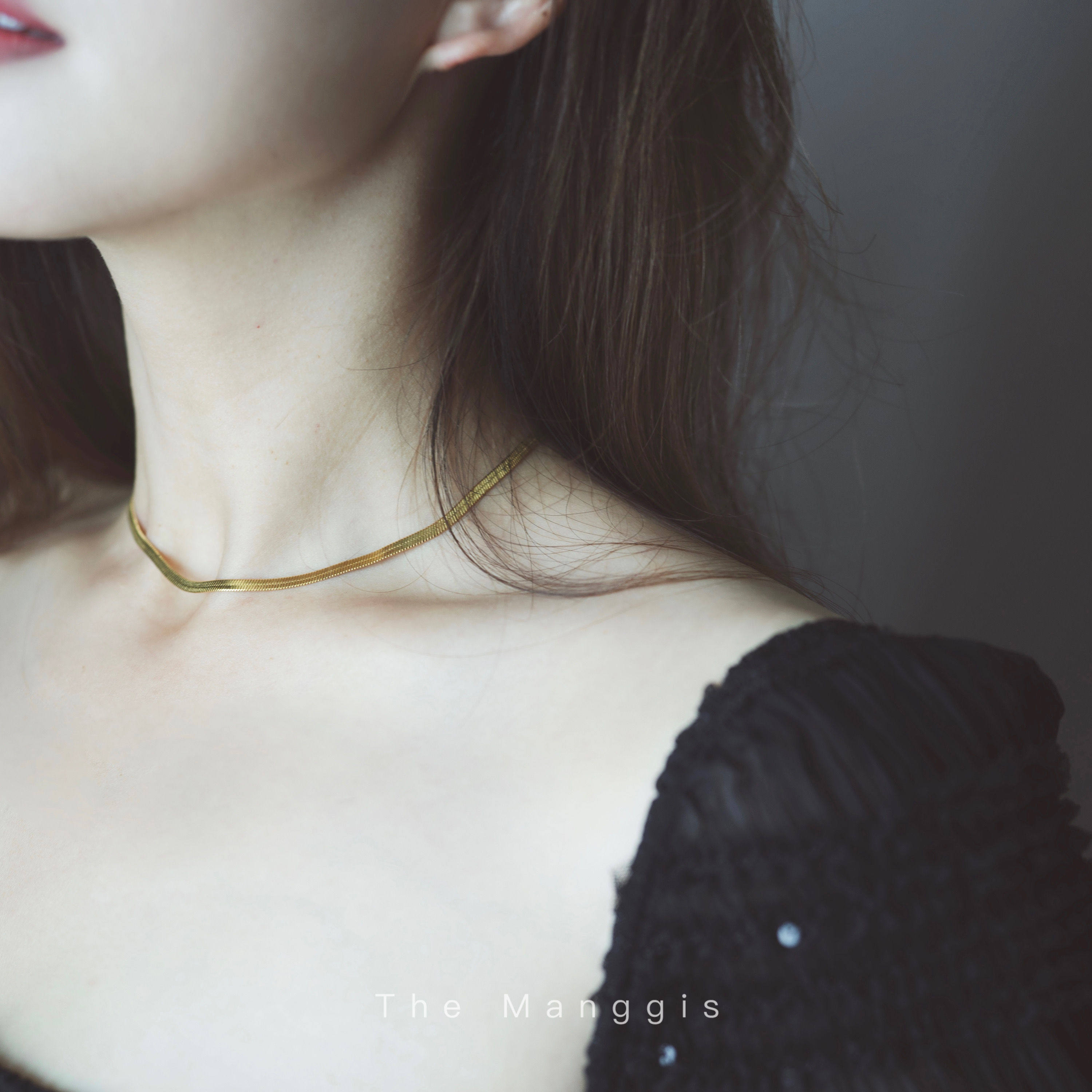 Manggis蛇骨链 肯豆同款INS CHIC风18K镀金简约chocker锁骨项链_虎窝淘