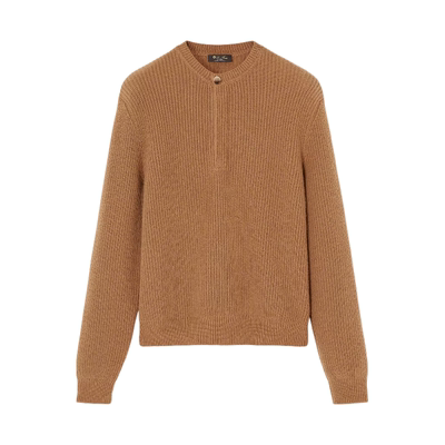 LoroPiana/诺悠翩雅男士针织衫亨利式领牛角扣驼绒罗纹长袖新款