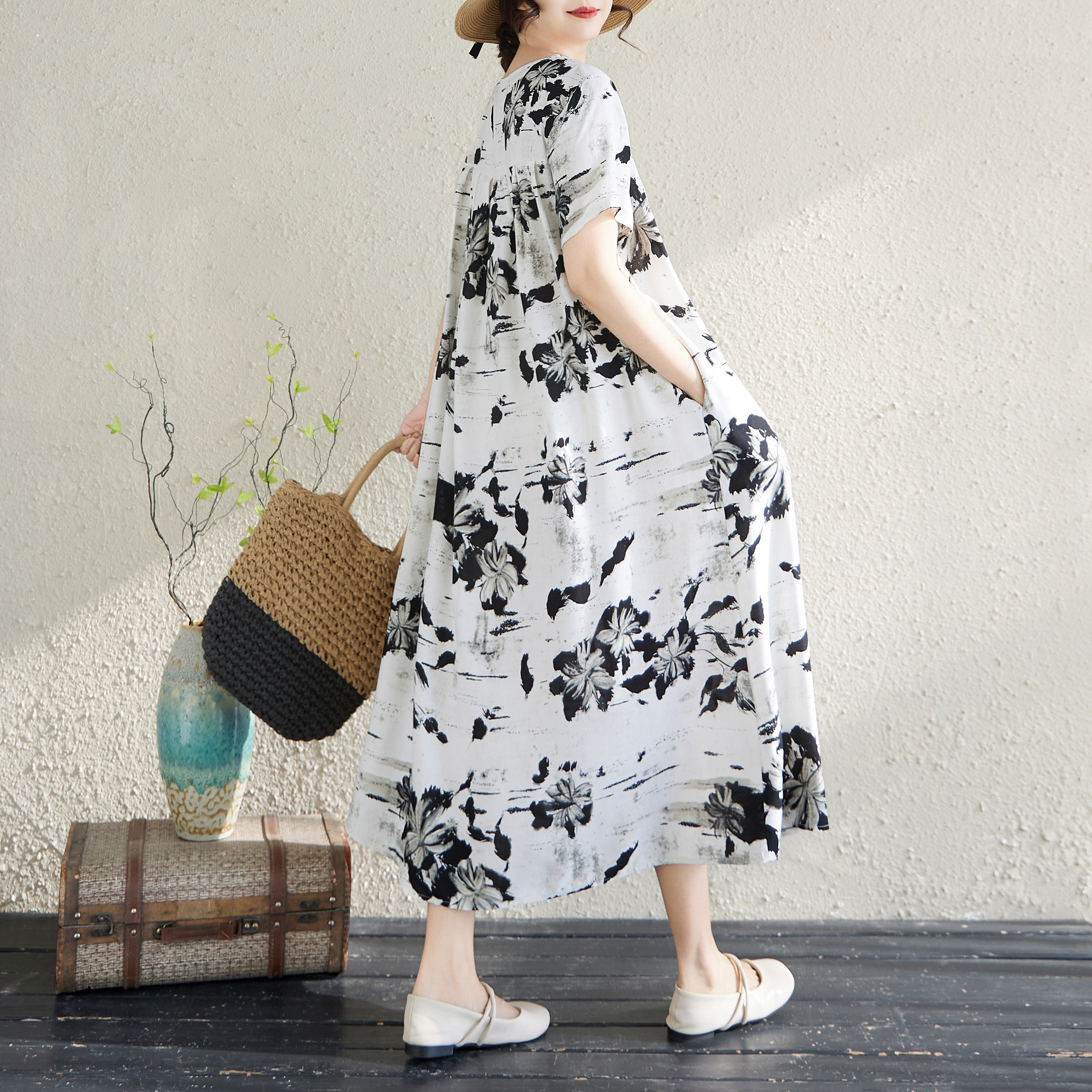 夏季中老年女士棉绸连衣裙加肥大码宽松年轻妈妈家居服睡裙可外穿