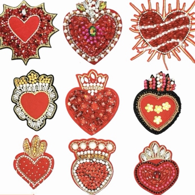 新款手工钉珠水晶一箭穿心爱心布贴服装鞋帽搭配装饰