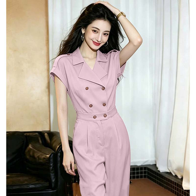 2026夏季新款女高级感名媛气质通勤风修身显瘦设计感连体裤D6974