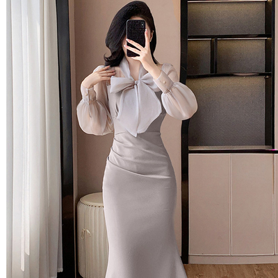 法式复古名媛连衣裙2026春季新款优雅鱼尾裙高级晚礼服D4776