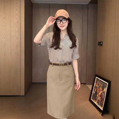两件套含腰带2026夏季新款女法式复古通勤修身气质裙套装 D8317