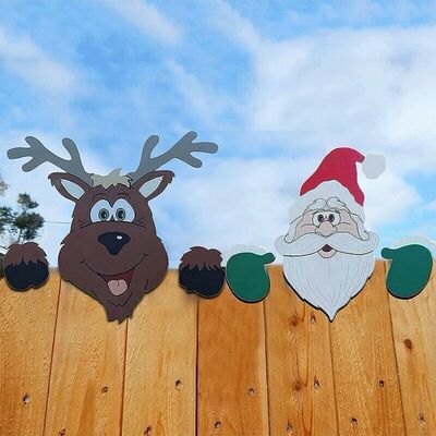Christmas Outdoor Fence Art Sign Ornament Versatile Peeking