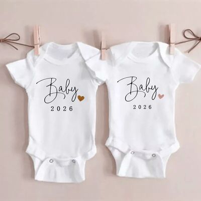 Baby 2026 Print Baby Romper Pregnancy Announcement Newborn B