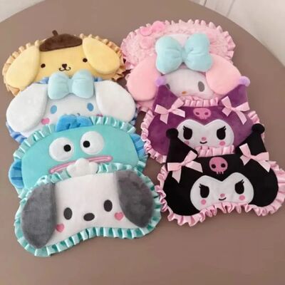 Hello Kitty Cartoon Blindfold Plush Furbelow Eye Mask Cinnam