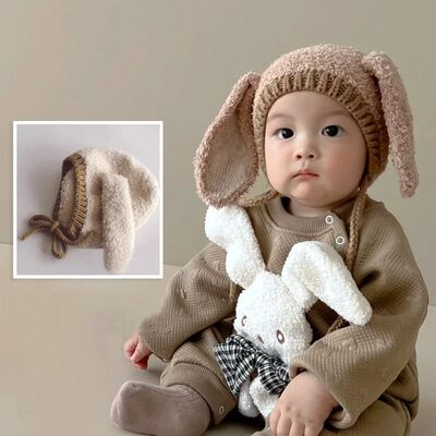Winter Plush Baby Bunny Hat Thick Warm Infant Ear Protection