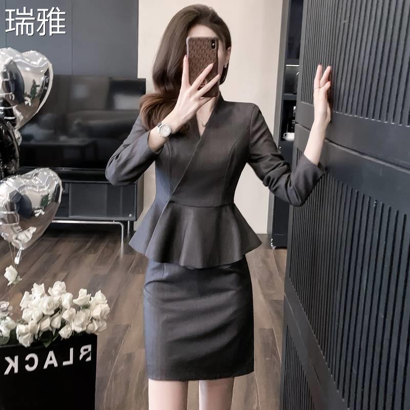 灰色西装套装女2024新款工装职业气质套装裙高端职场轻熟风工作服