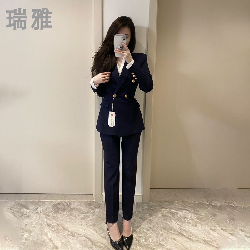 藏青色职业西装套装女2026春装新款工装西服外套高级感面试正装女