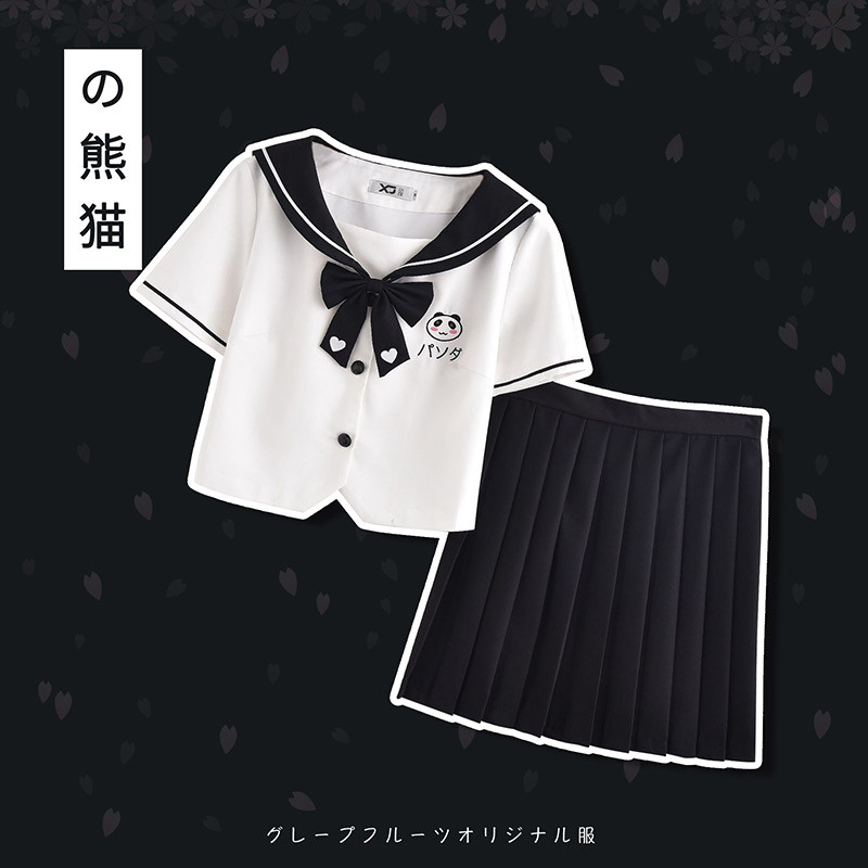 日系甜美可爱熊猫刺绣软妹正统长袖JK制服水手服女秋学生套装