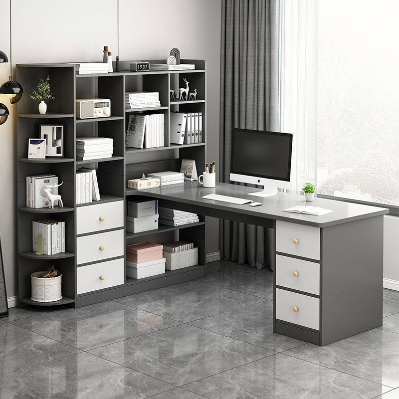 电脑桌家用转角书桌书架一体桌台式学生学习桌办公桌书柜组合桌子_虎窝淘