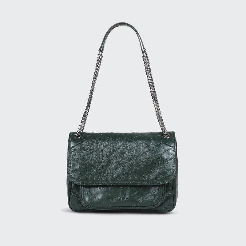 BOLIZ经典头层牛皮真皮女包单肩斜挎NIKI包百搭时尚褶皱链条包_虎窝淘