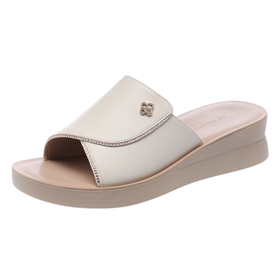 红蜻蜓头层牛皮平底夏季妈妈凉拖