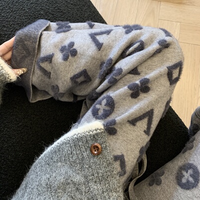 刺绣加厚松紧腰针织阔腿裤优品质