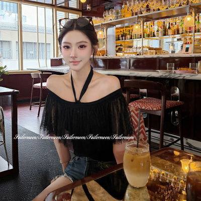 5.26/20点【微醺洛可】天丝羊毛混纺蕾丝荷叶边设计感修身T恤上衣