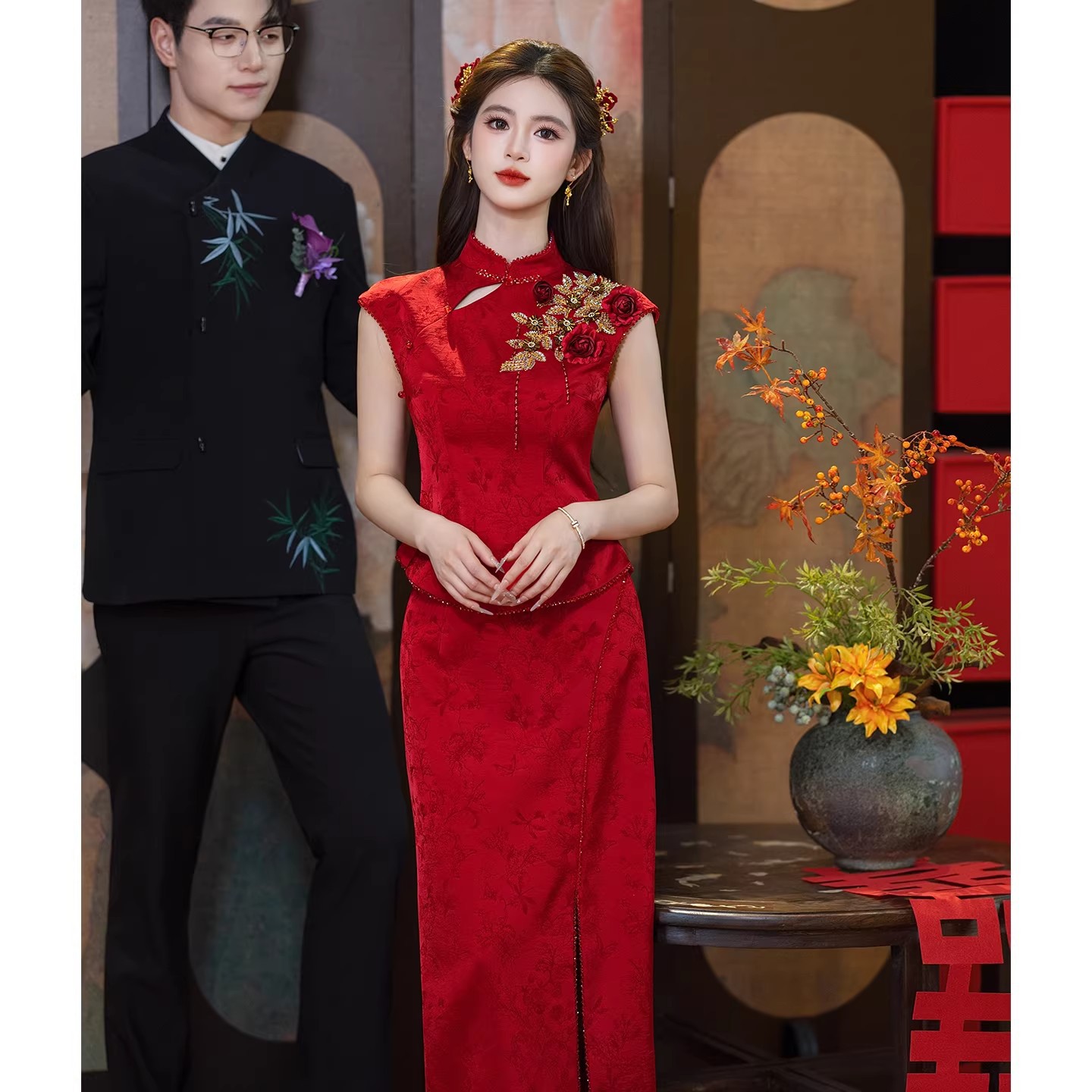 敬酒服红色新娘旗袍新中式订婚礼服结婚套装高级感女绝美轻奢小众