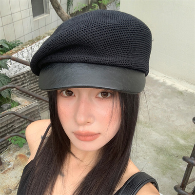 【南法假日】法式不规则定型八角帽镂空透气皮帽檐显脸小画家帽女