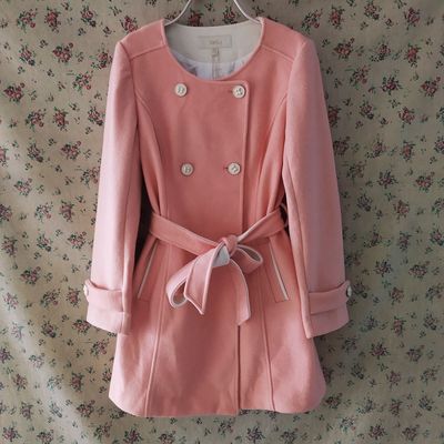 轻熟风中长双排扣毛呢外套