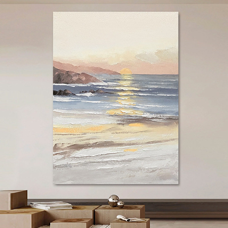 日出东方玄关油画装饰画 现代简约客厅卧室挂画风景纯手绘肌理画