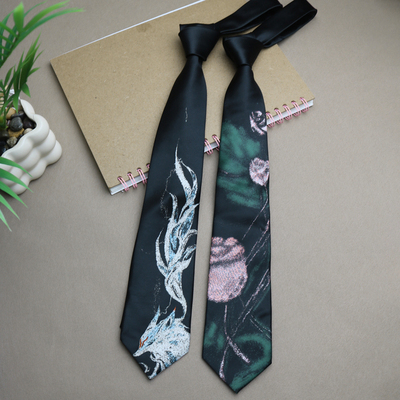 卡萨尼原创黑夜绽放的玫瑰JKDK黑色7cm手打领带男女礼物necktie