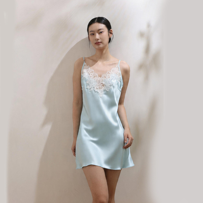 新款性感睡裙春夏季女夏桑蚕丝绸绿色吊带睡衣显白女蕾丝薄家居服