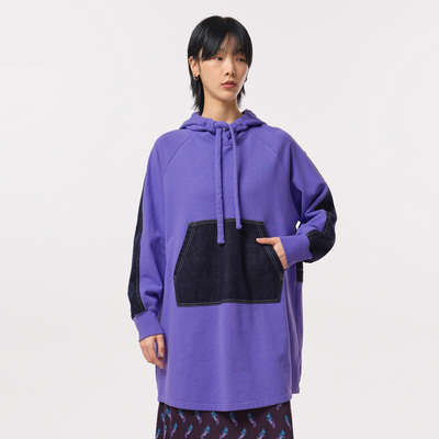 MOVEUP幻走2023秋季.FUN系列 假两件撞布纯棉设计师中长款卫衣女