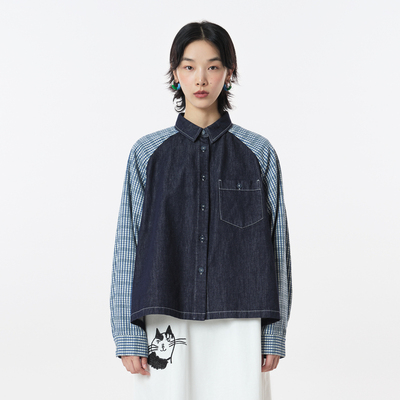 MOVEUP幻走2023秋季新款.FUN系列翻领贴袋开衩设计师短款衬衫女