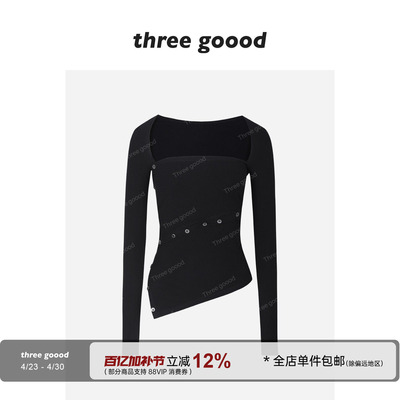 THREEGOOOD不规则方领长袖T恤
