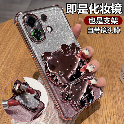 适用OPPOK13Turbo闪粉带支架猫壳
