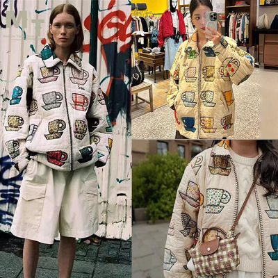 【MTS】Sea Newyork Karmen 趣味彩色茶杯刺绣图案拉链棉服外套
