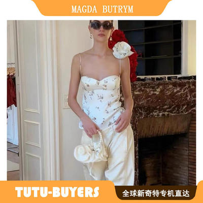 TUTU magda butrym 法式修身百搭碎花单肩可拆卸立体花朵吊带