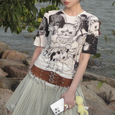 chopovai25ss印花网纱短袖T恤