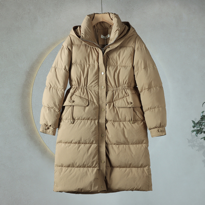 527冬季新款商场同款时尚白鸭绒中长款加厚连帽羽绒外套