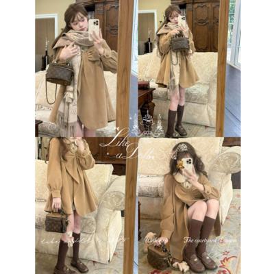 DOLL原创 -财阀小女儿-千金风呢大衣女冬新款蝴蝶结假领毛呢外套